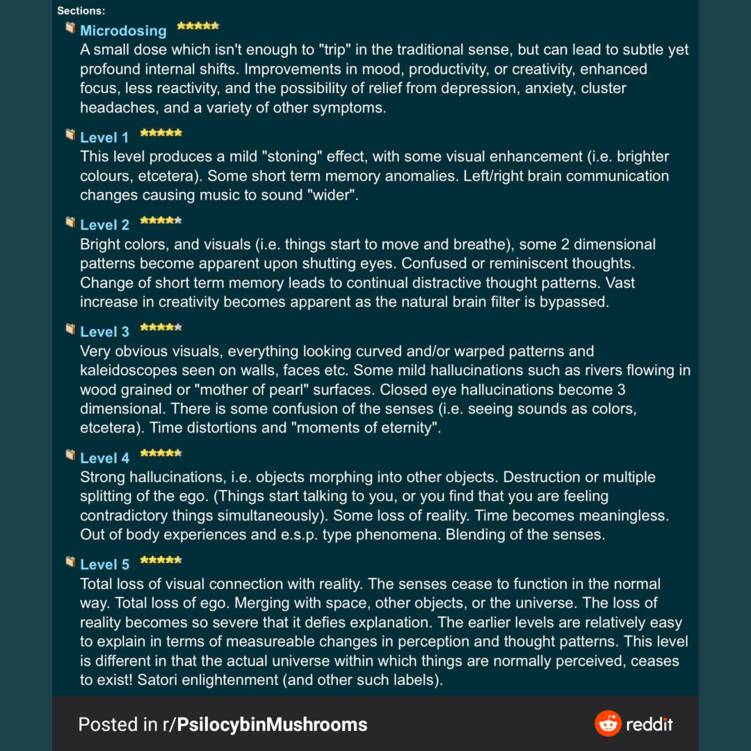 The 5 stages of Psilocybin dosing.